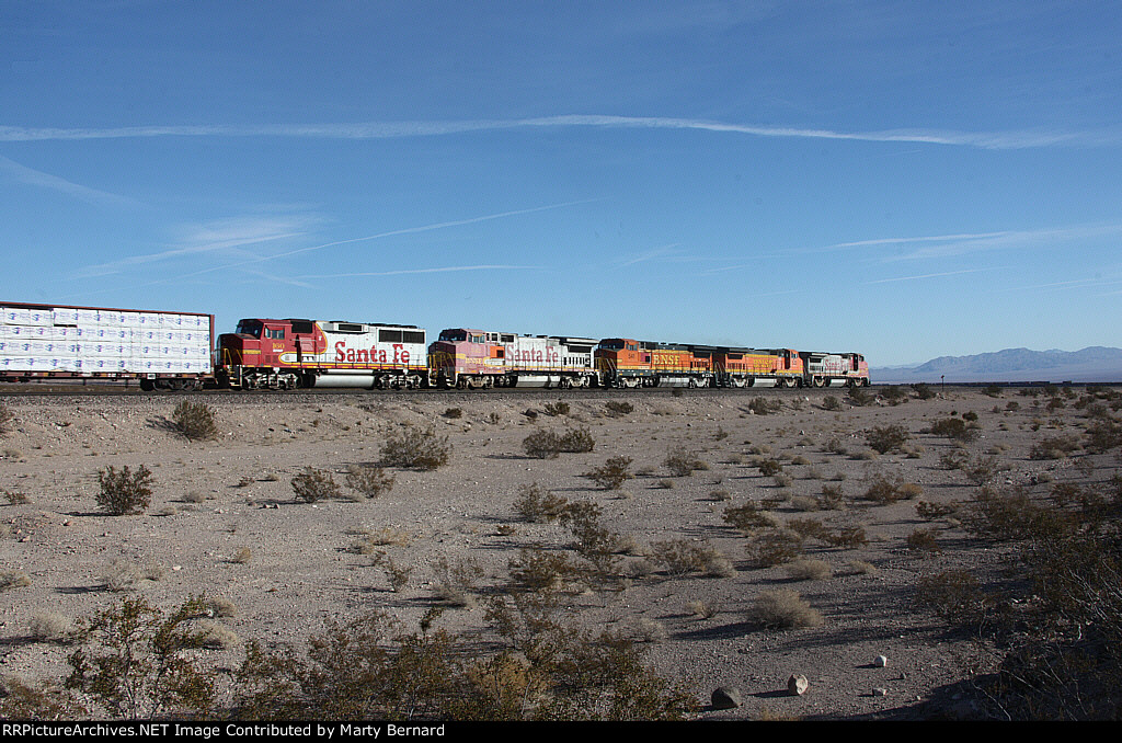 All Ex-ATSF Running Fast With Mixed Freight in the Desert